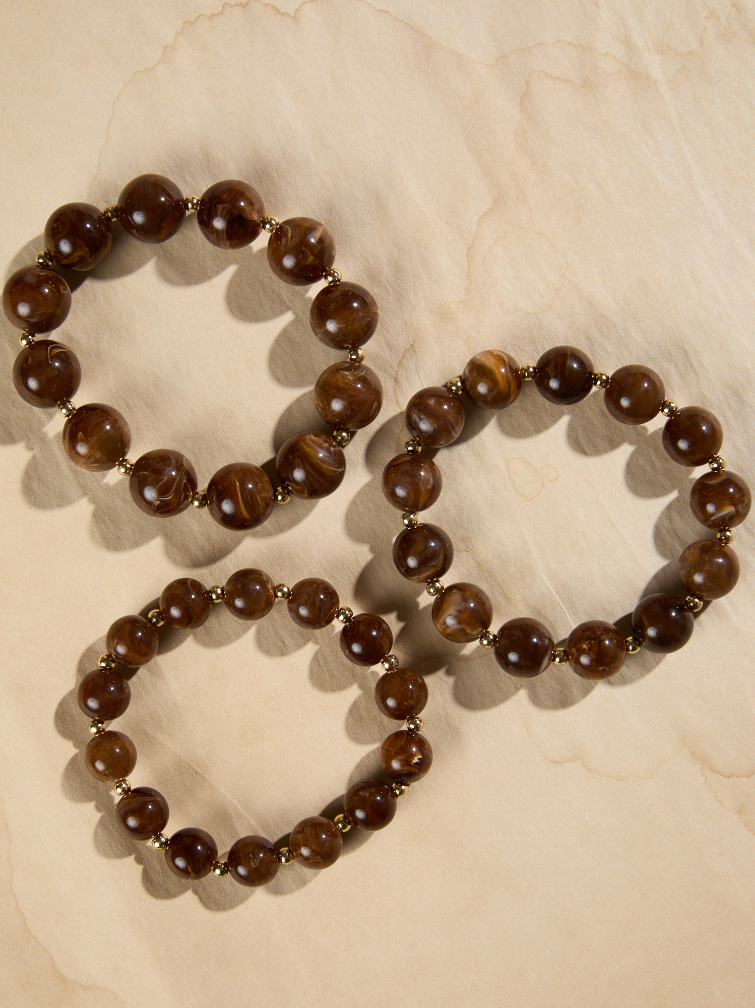 Beaded Resin Stretch Bracelet Set in Brown | Altar'd State