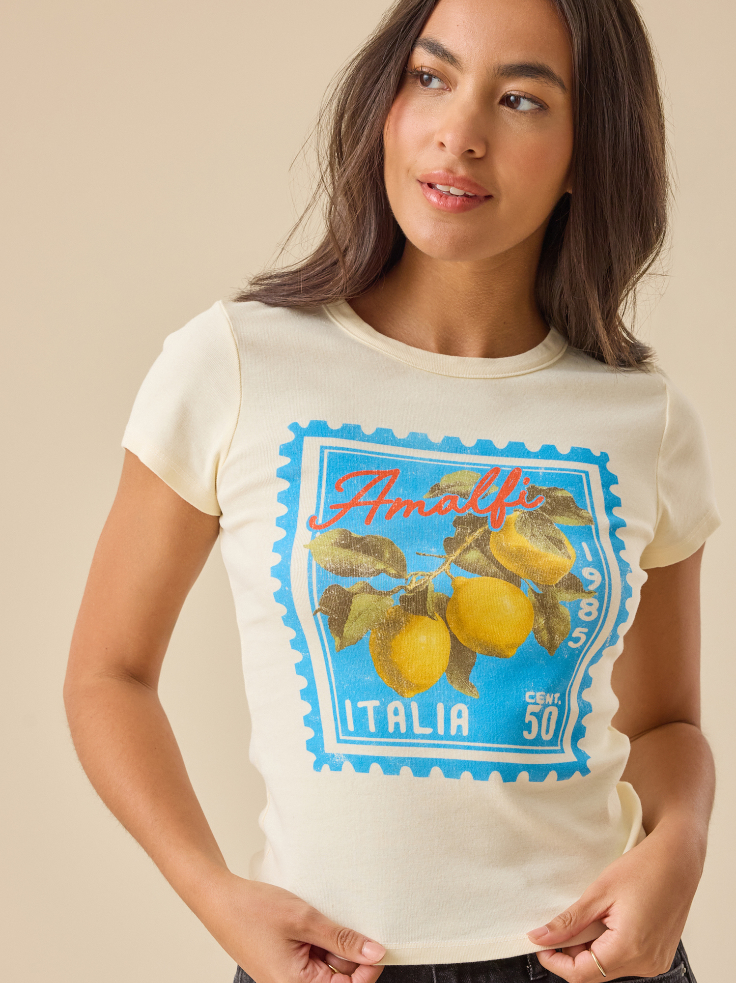 Amalfi Postcard Baby Tee in White | Altar'd State