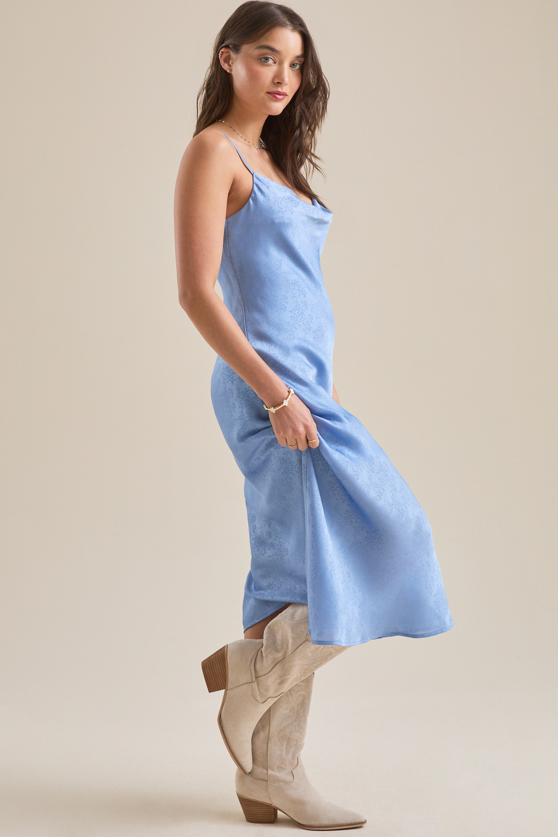 Eva Satin Midi Dress in Blue | Altar'd State
