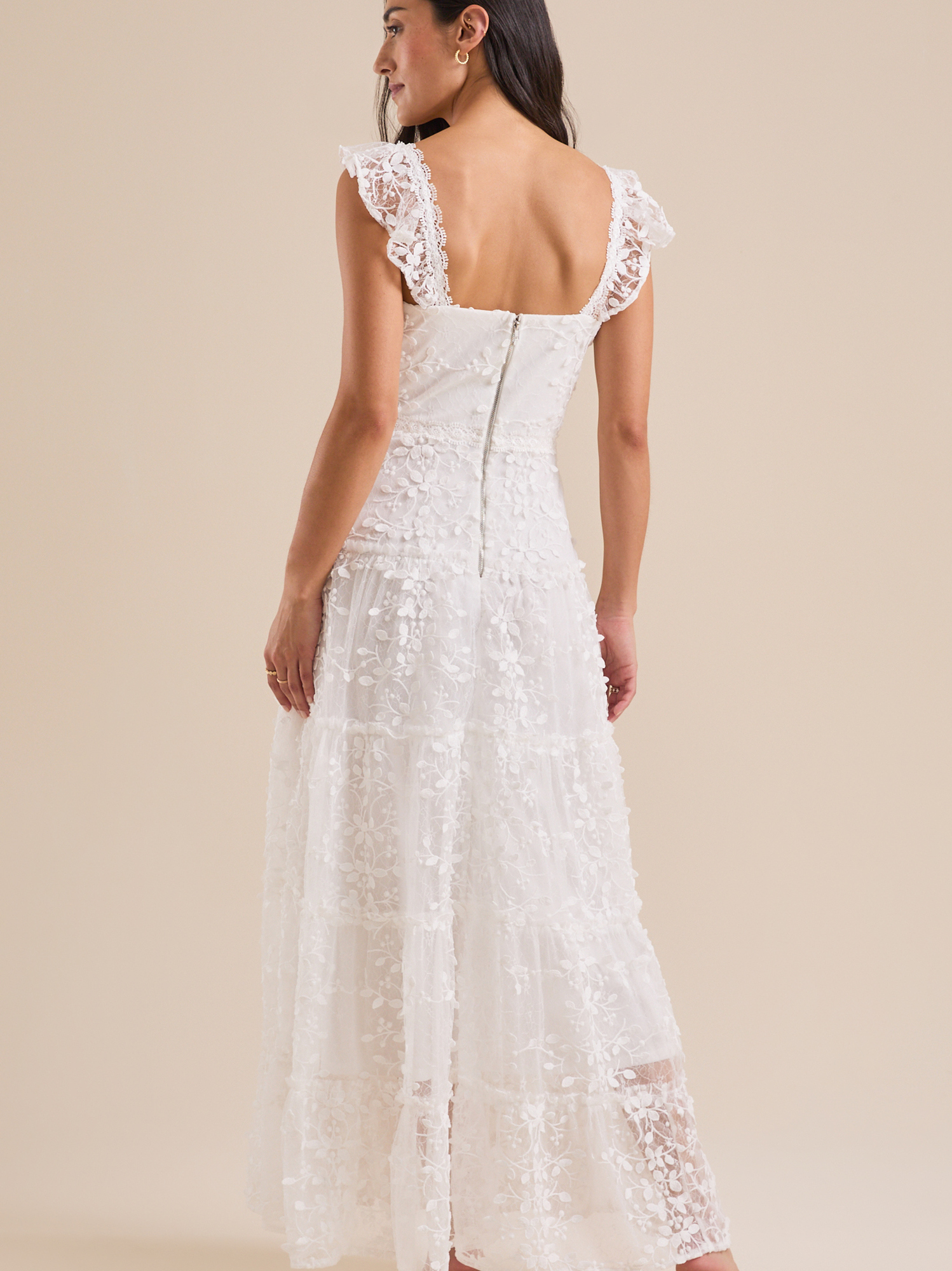 Kallie Lace Tiered Maxi Dress in White | Altar'd State