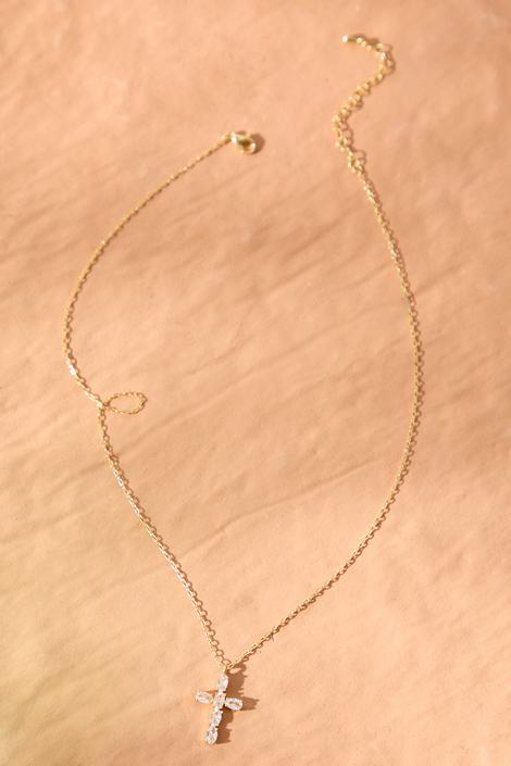 Bagette Cross Charm Necklace in Gold | Altar'd State