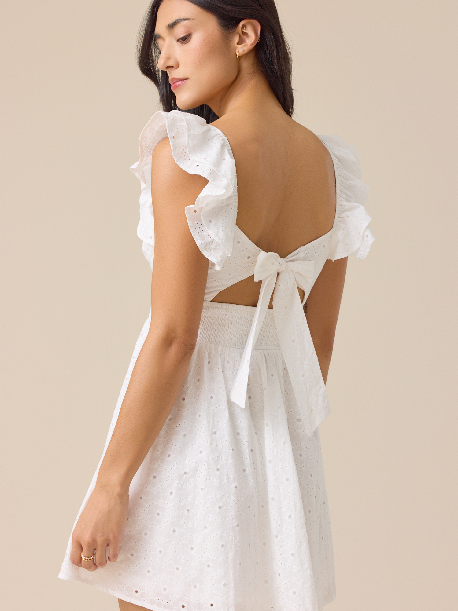 Sunny Eyelet Mini Dress in White | Altar'd State