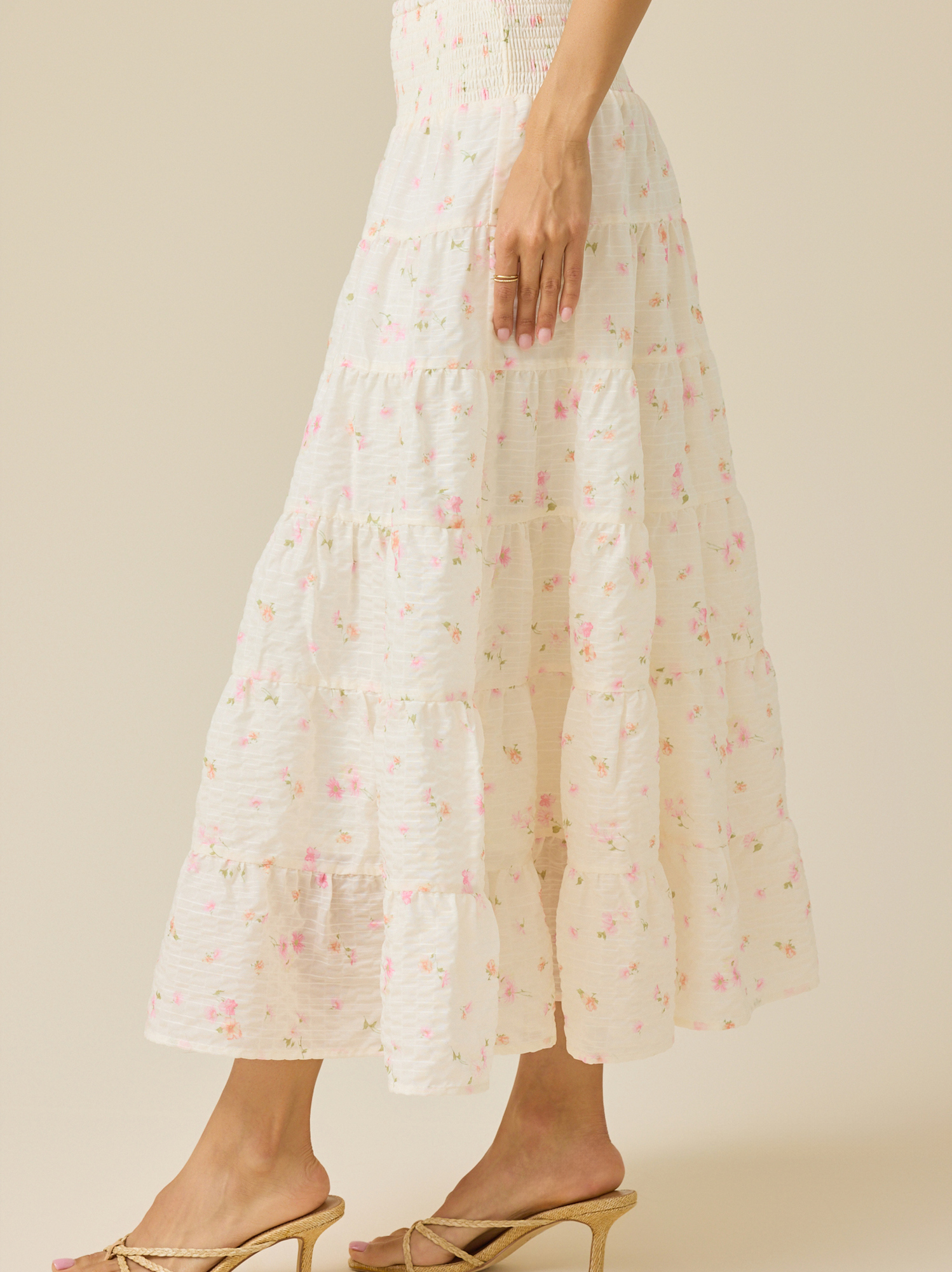 Primrose Tiered Floral Midi Skirt in Ivory Multi | Altar'd State