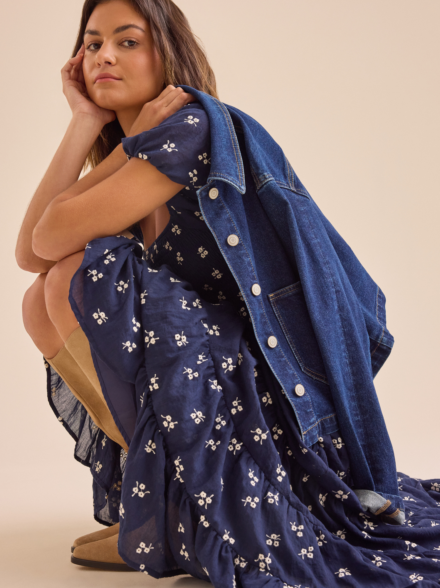 Oaklynn Embroidered Maxi Dress in Navy | Altar'D State