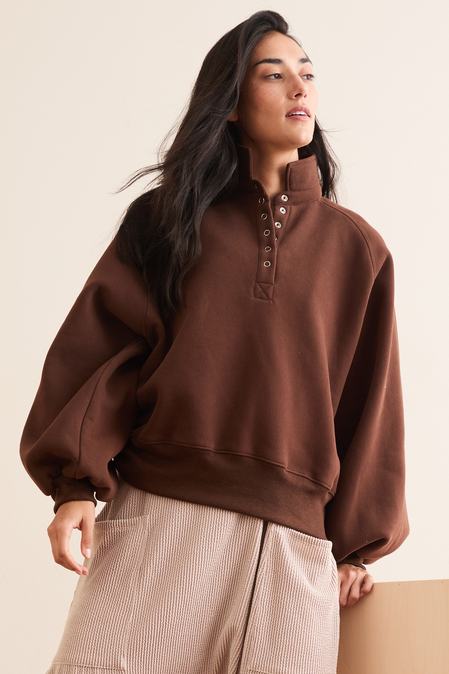 Peak Balloon Sleeve Pullover in Chocolate | AS Revival