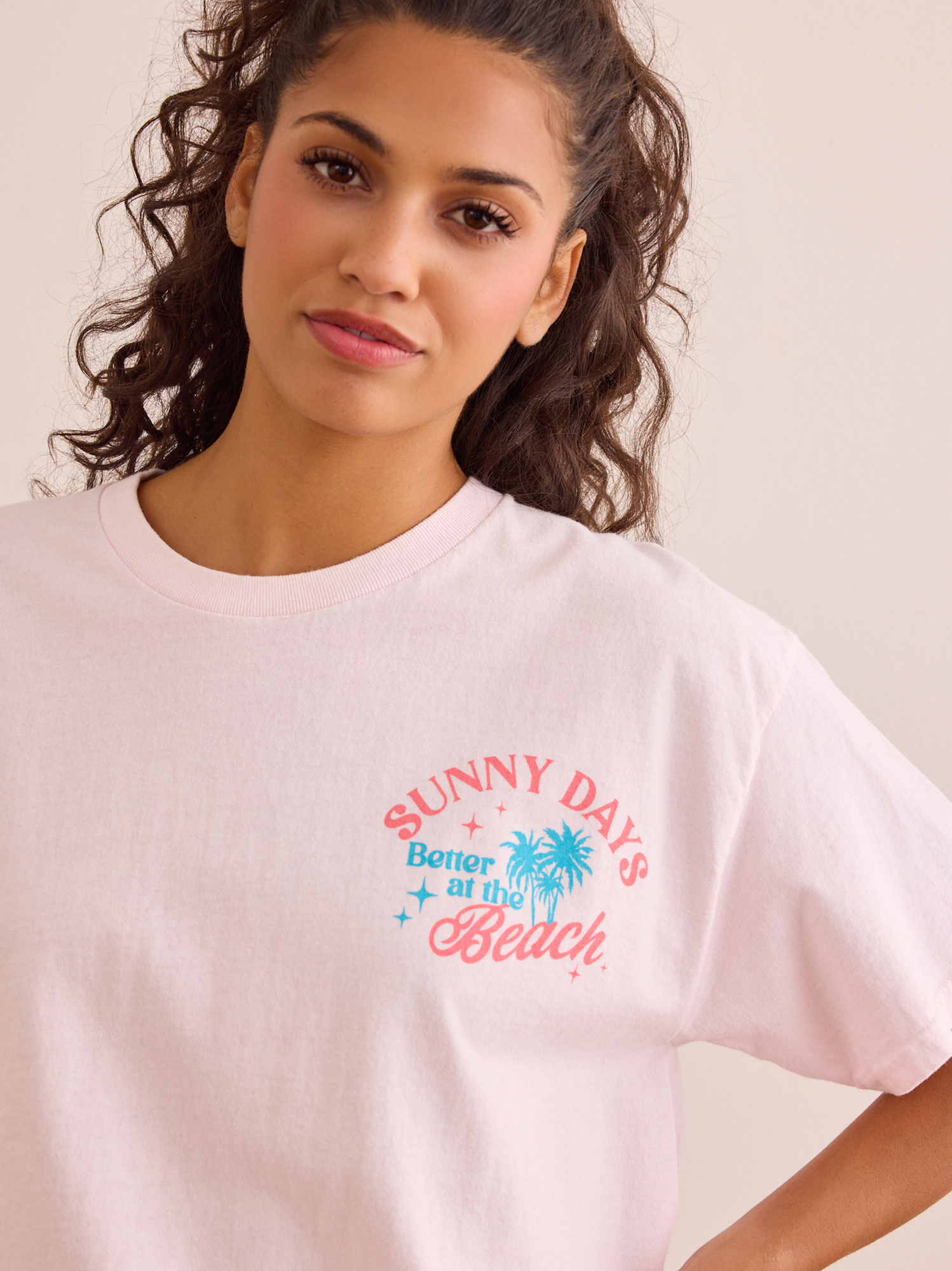 Sunny Beach Day Graphic Tee Light Pink | AS Revival