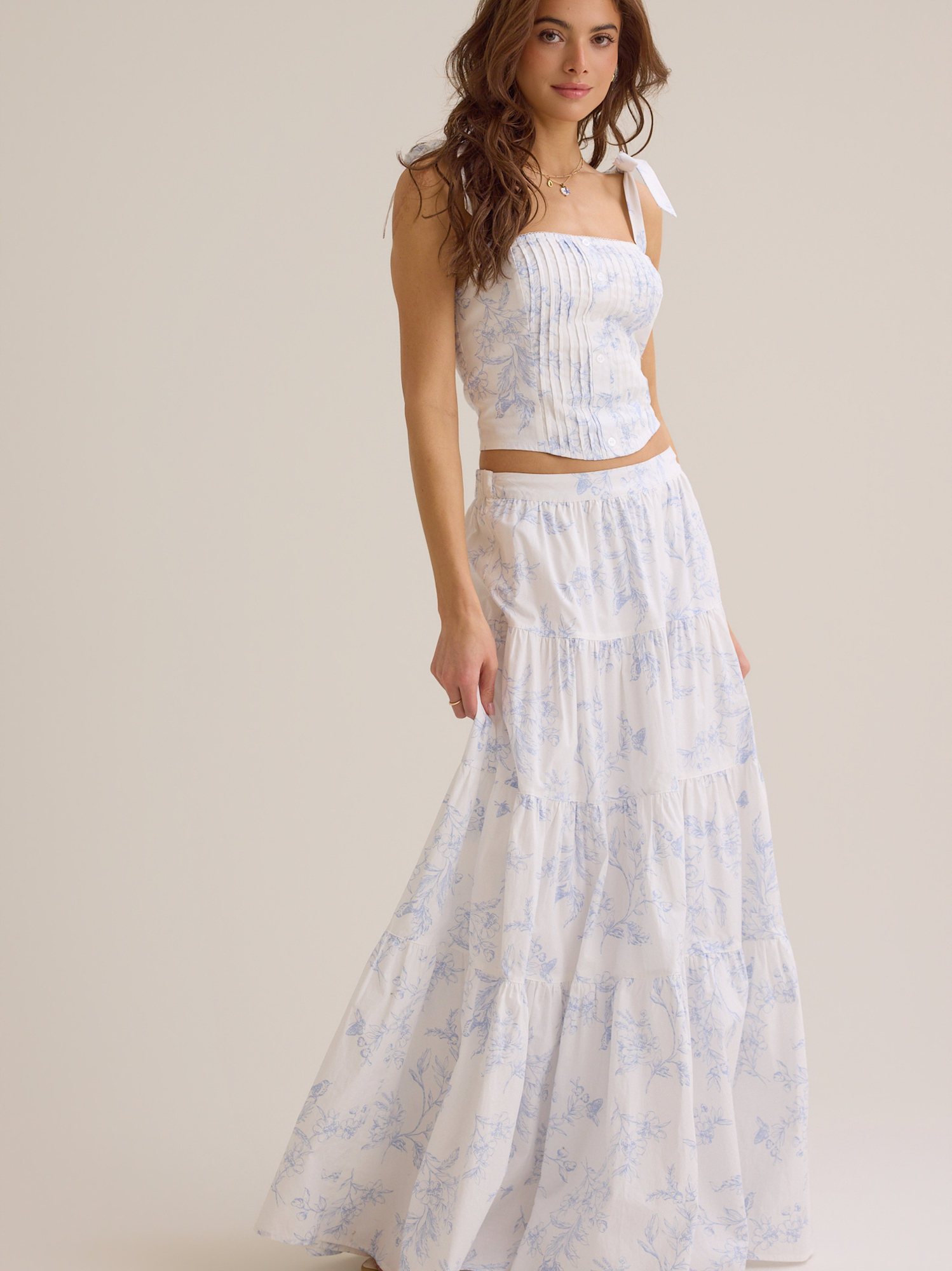 Catherine Floral Midi Skirt in Ivory & Blue | Altar'd State
