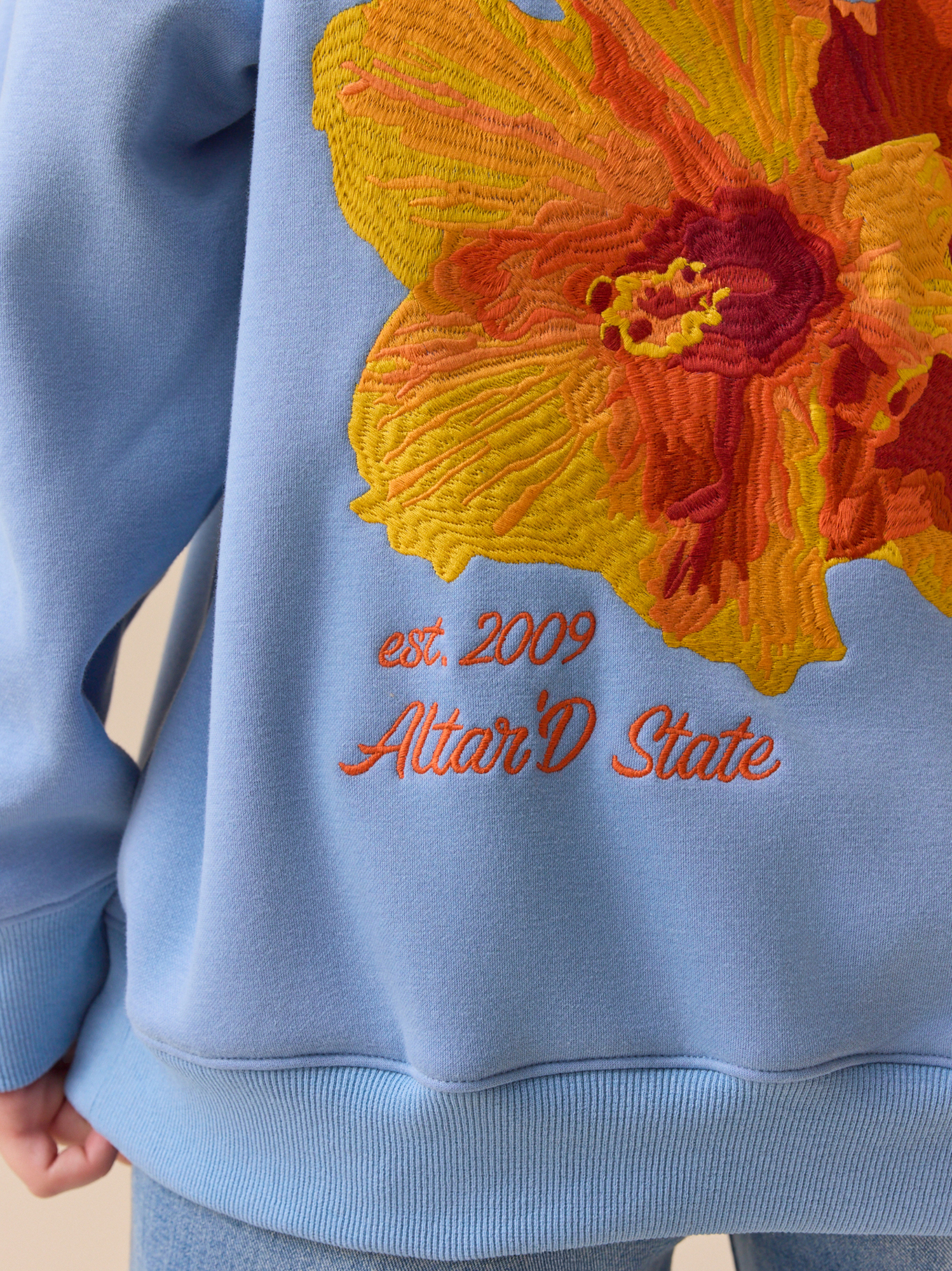 Meet At Sunset Embroidered Hoodie in Blue Multi | Altar'd State