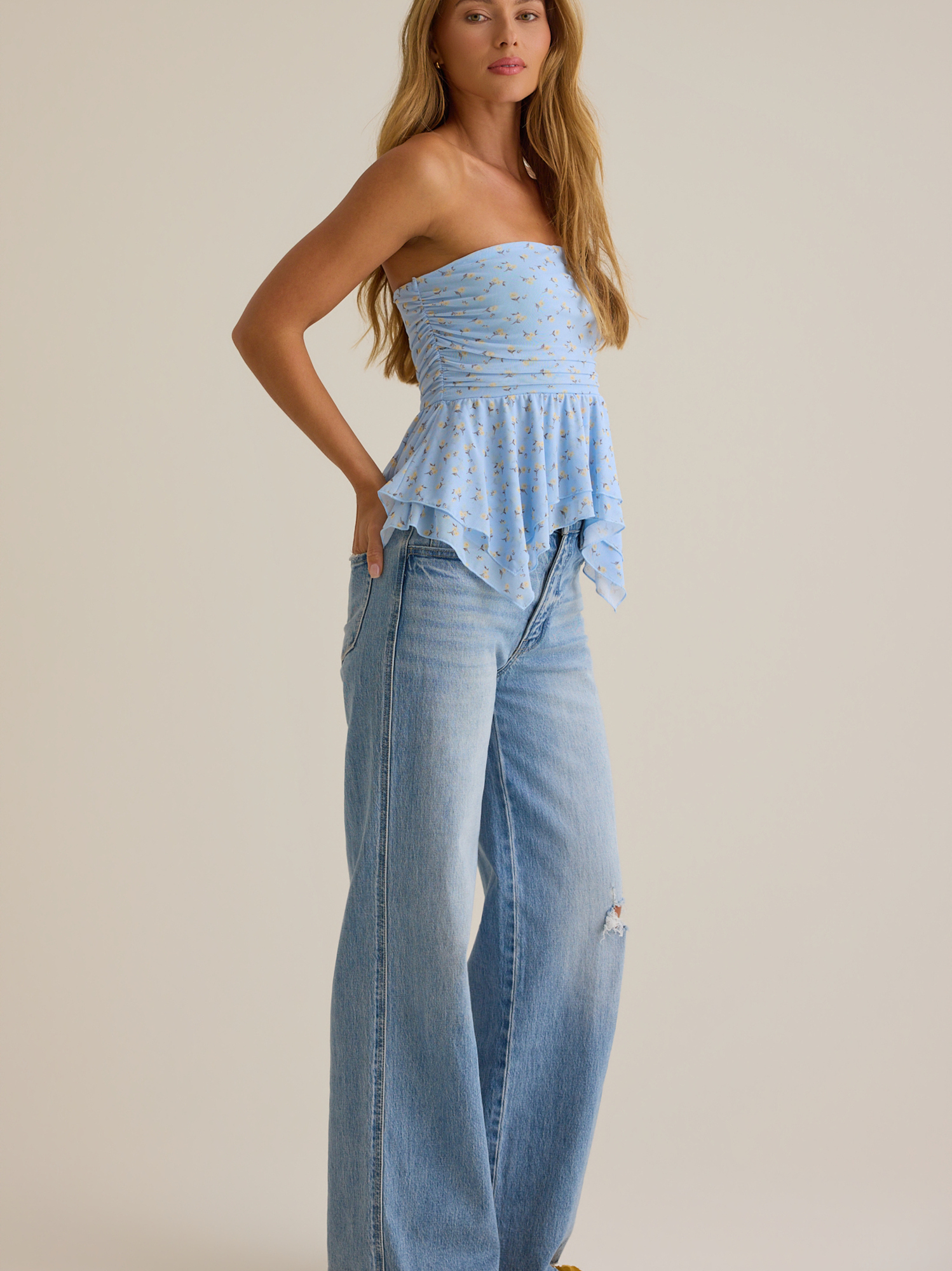 Pyper Strapless Floral Tank in Blue | Altar'd State