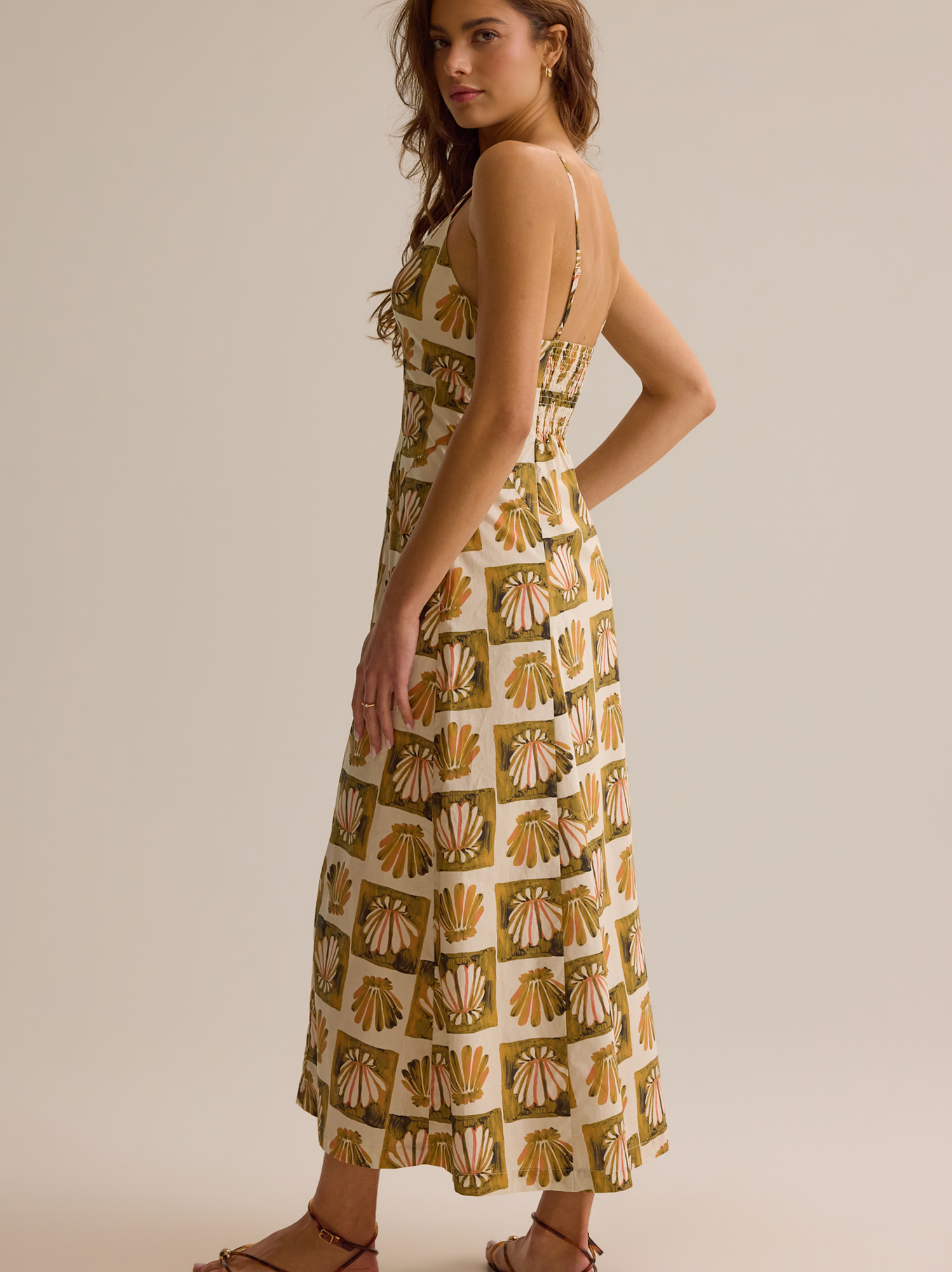 Hayley Shell Maxi Dress in Beige | Altar'd State