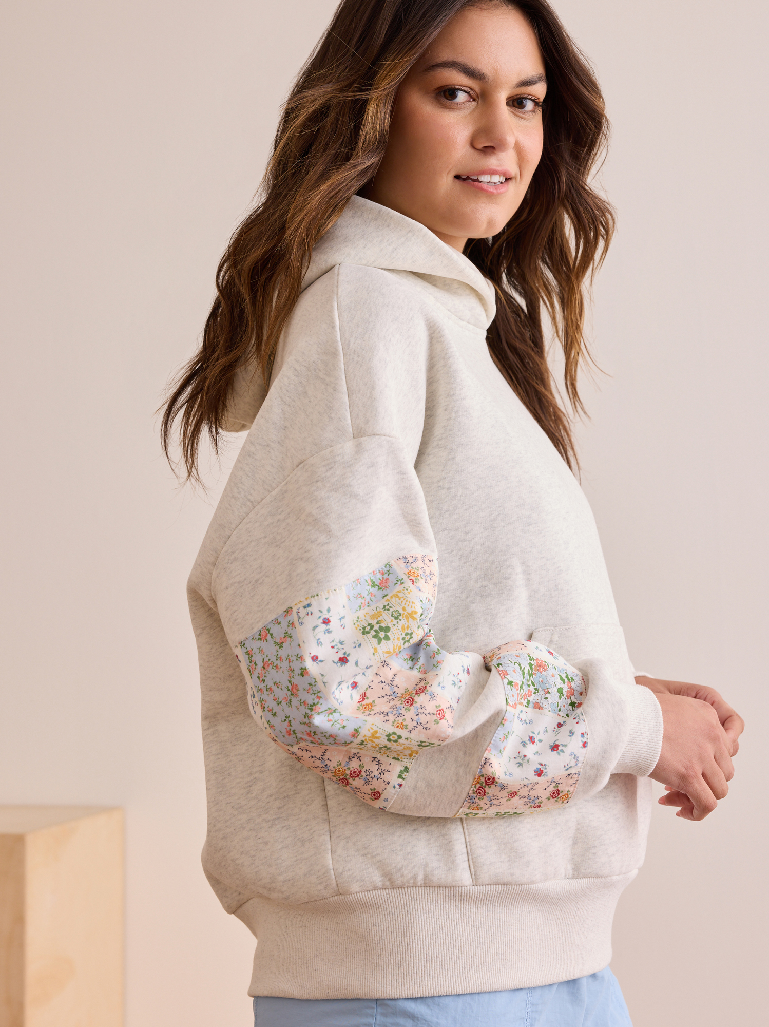 Champ Patchwork Hoodie in Light Heather Grey | Altar'd State