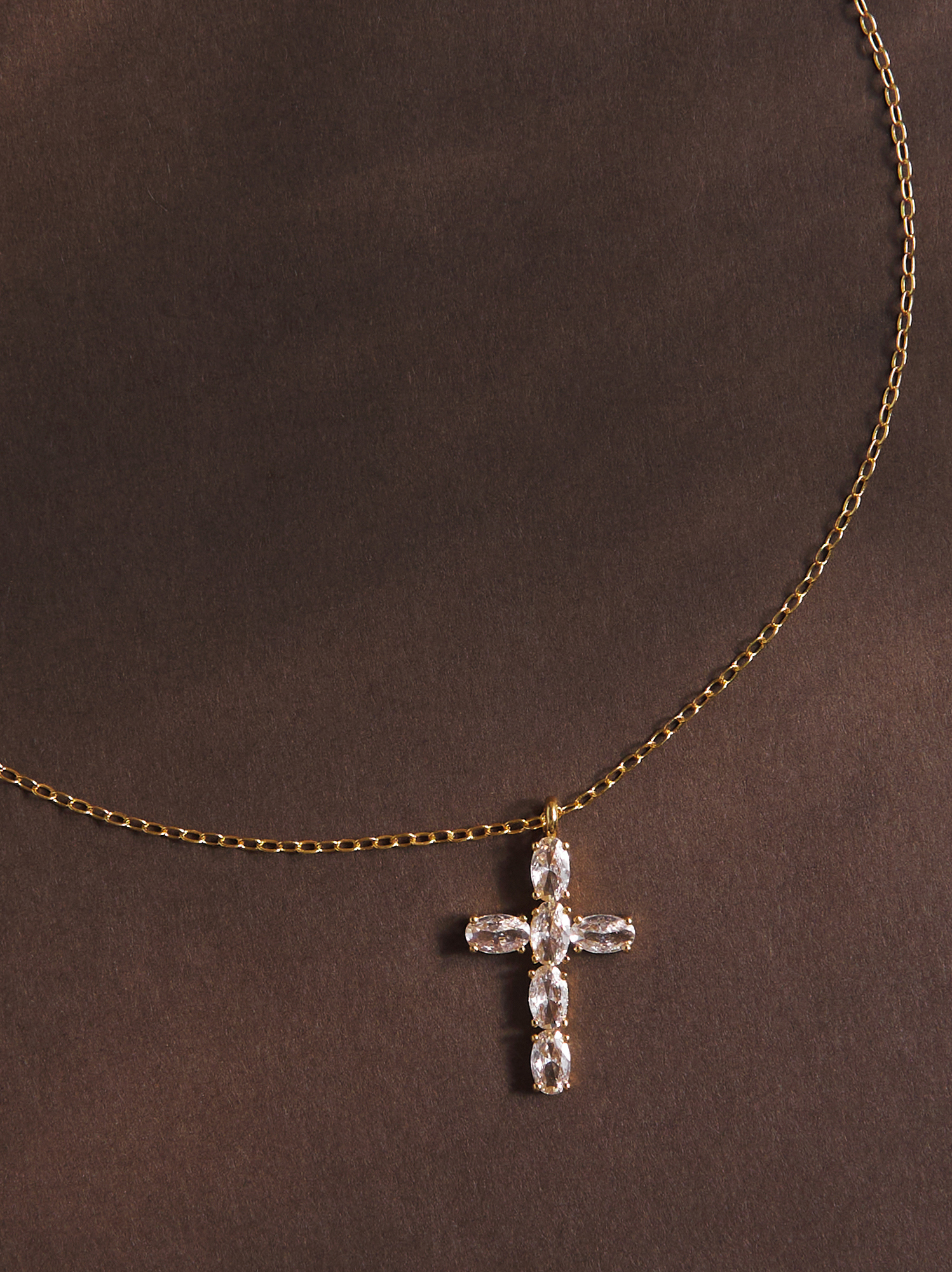 Bagette Cross Charm Necklace in Gold | Altar'd State