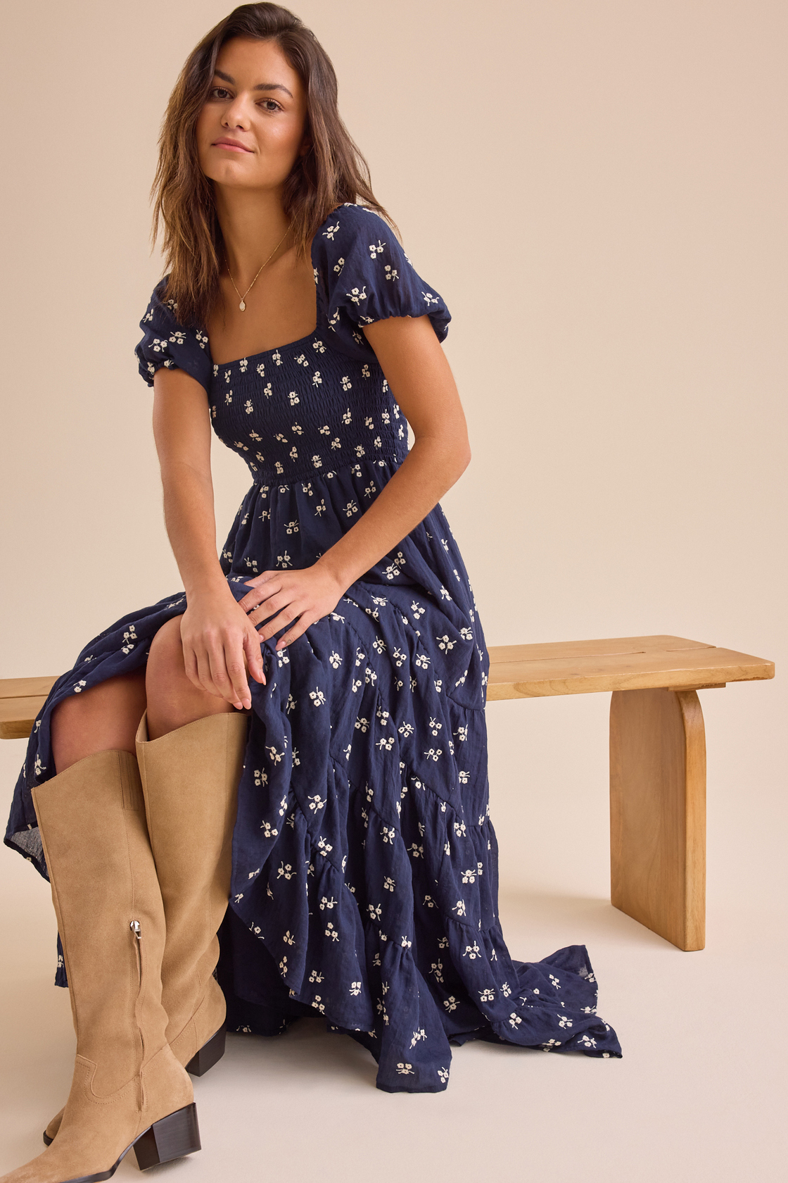 Oaklynn Embroidered Maxi Dress in Navy | Altar'D State