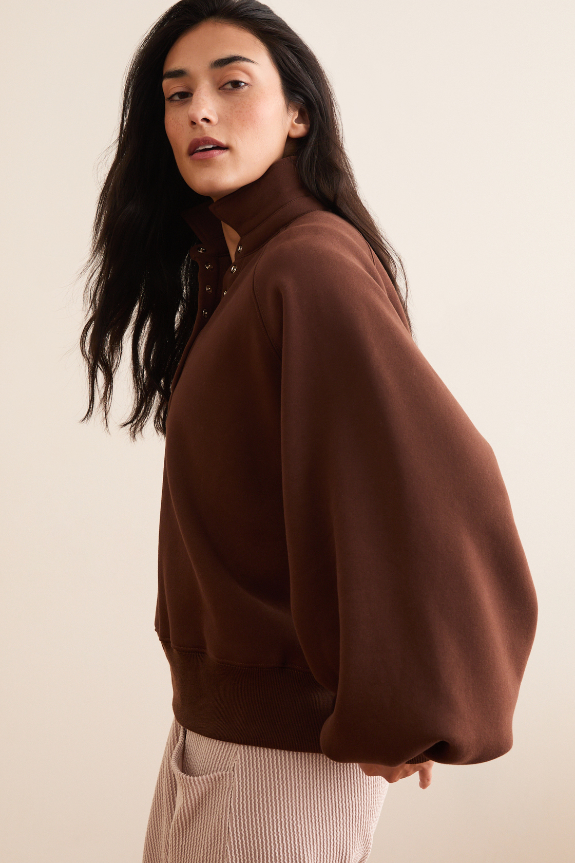 Peak Balloon Sleeve Pullover in Chocolate | AS Revival