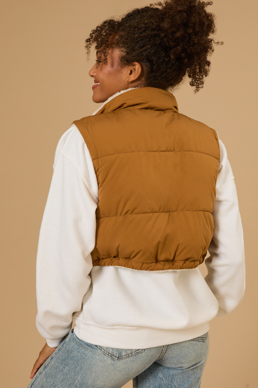 Snow Cropped Sherpa Vest in Brown | Altar'd State