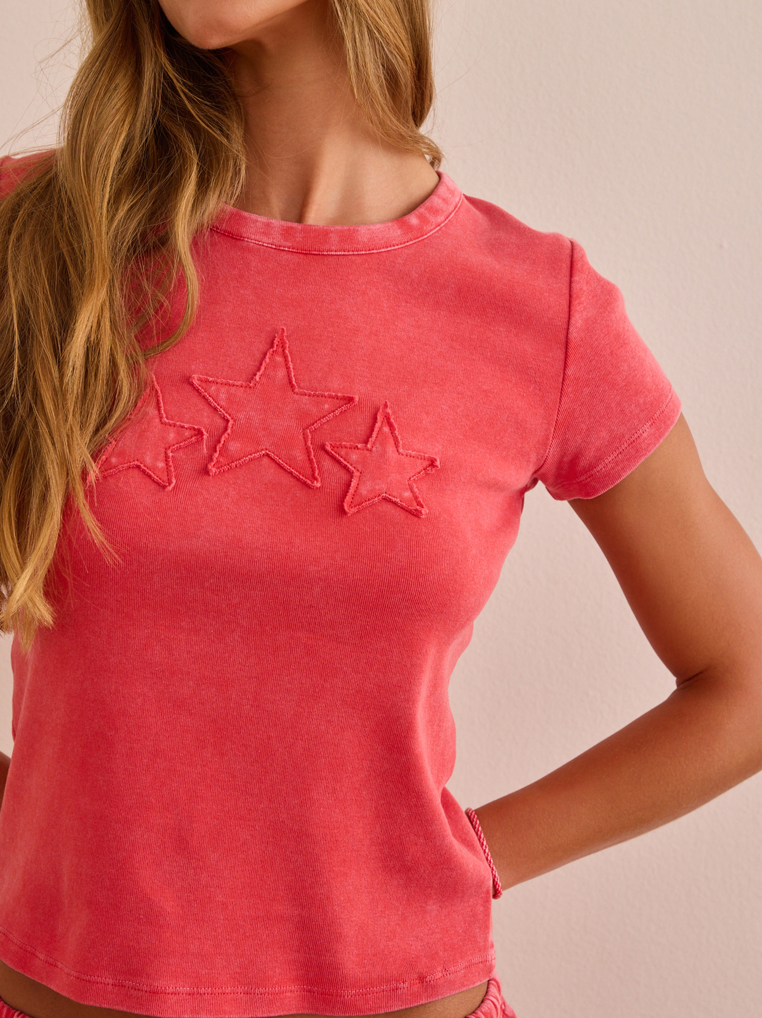 Beam Star Applique Baby Tee in Red | AS Revival