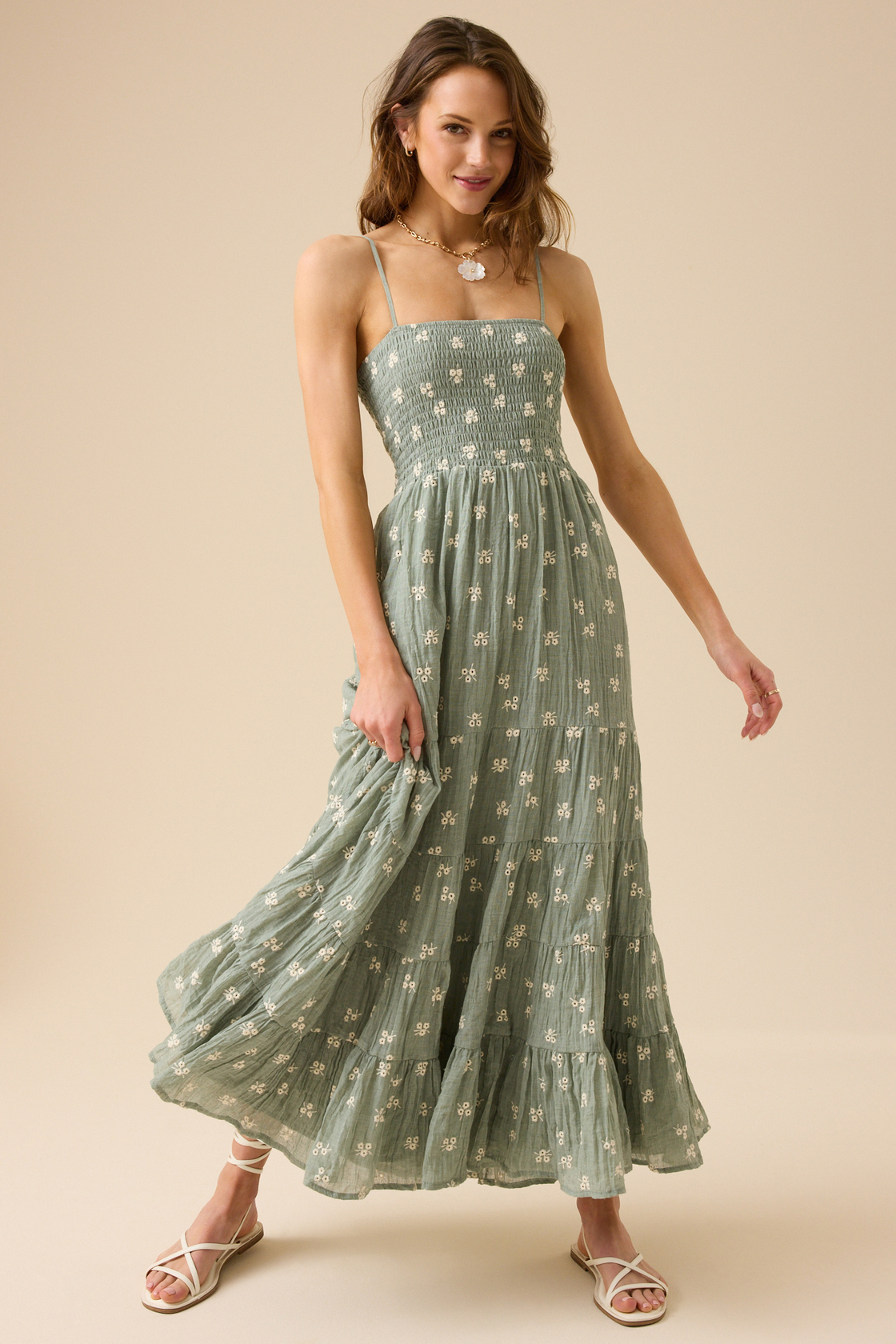 Baylor Embroidered Maxi Dress in Green | Altar'd State