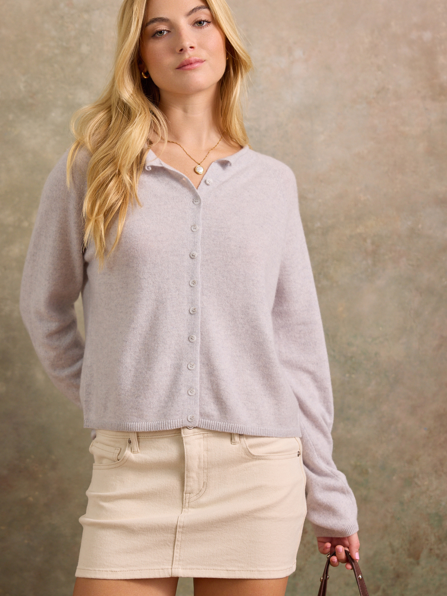 Brighton Cashmere Roll Neck Cardigan in Heather Grey | Altar'd State