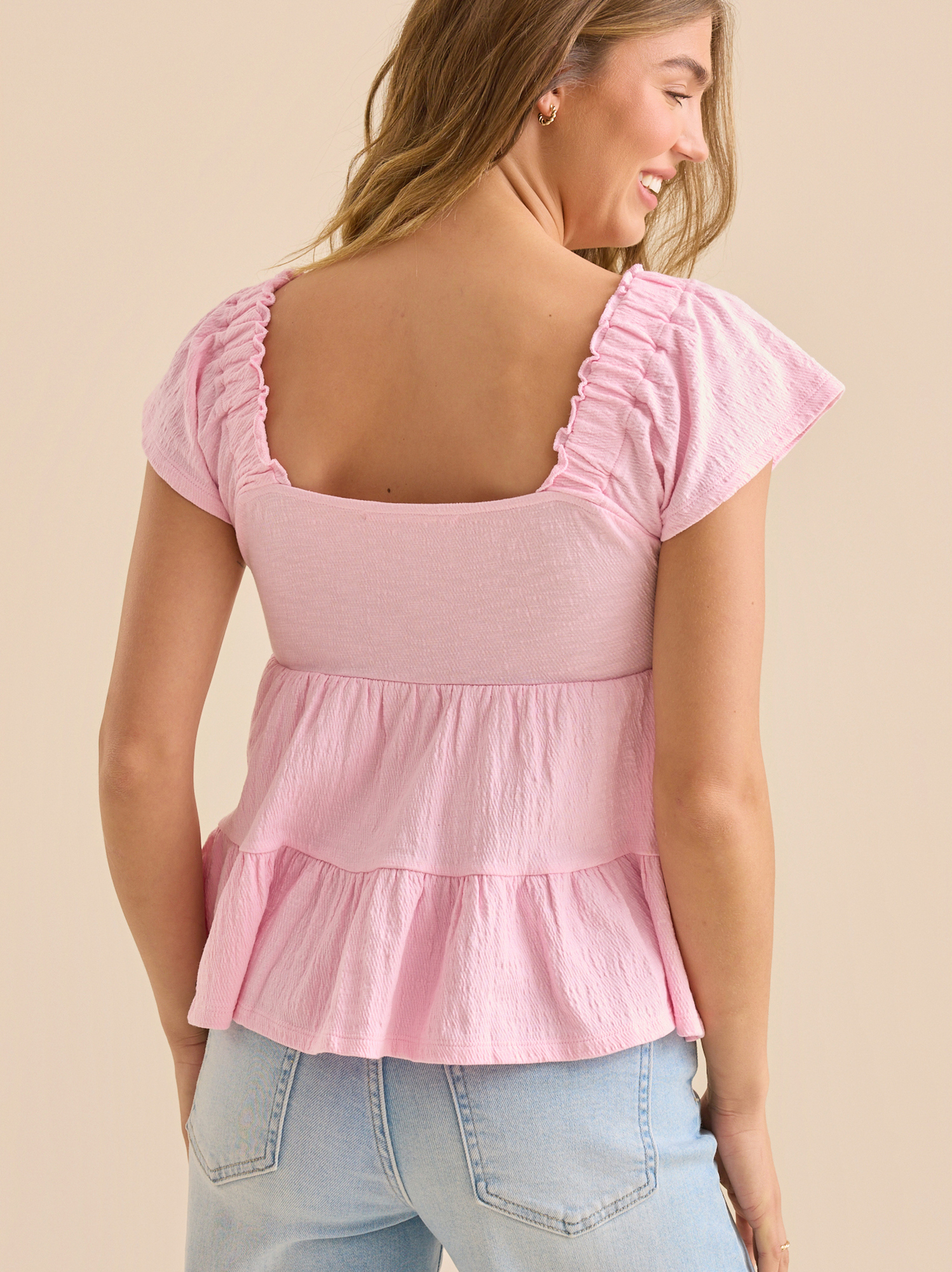 Leylani Tiered Babydoll Top in Light Pink | Altar'd State