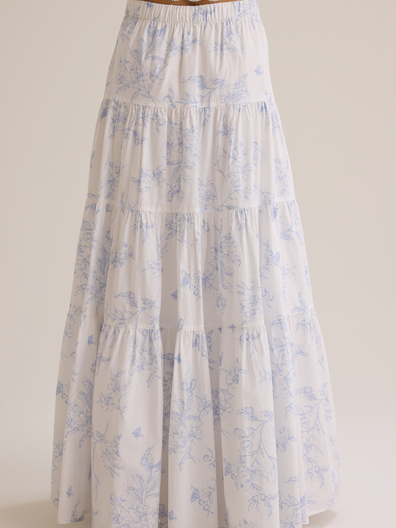 Catherine Floral Midi Skirt in Ivory & Blue | Altar'd State