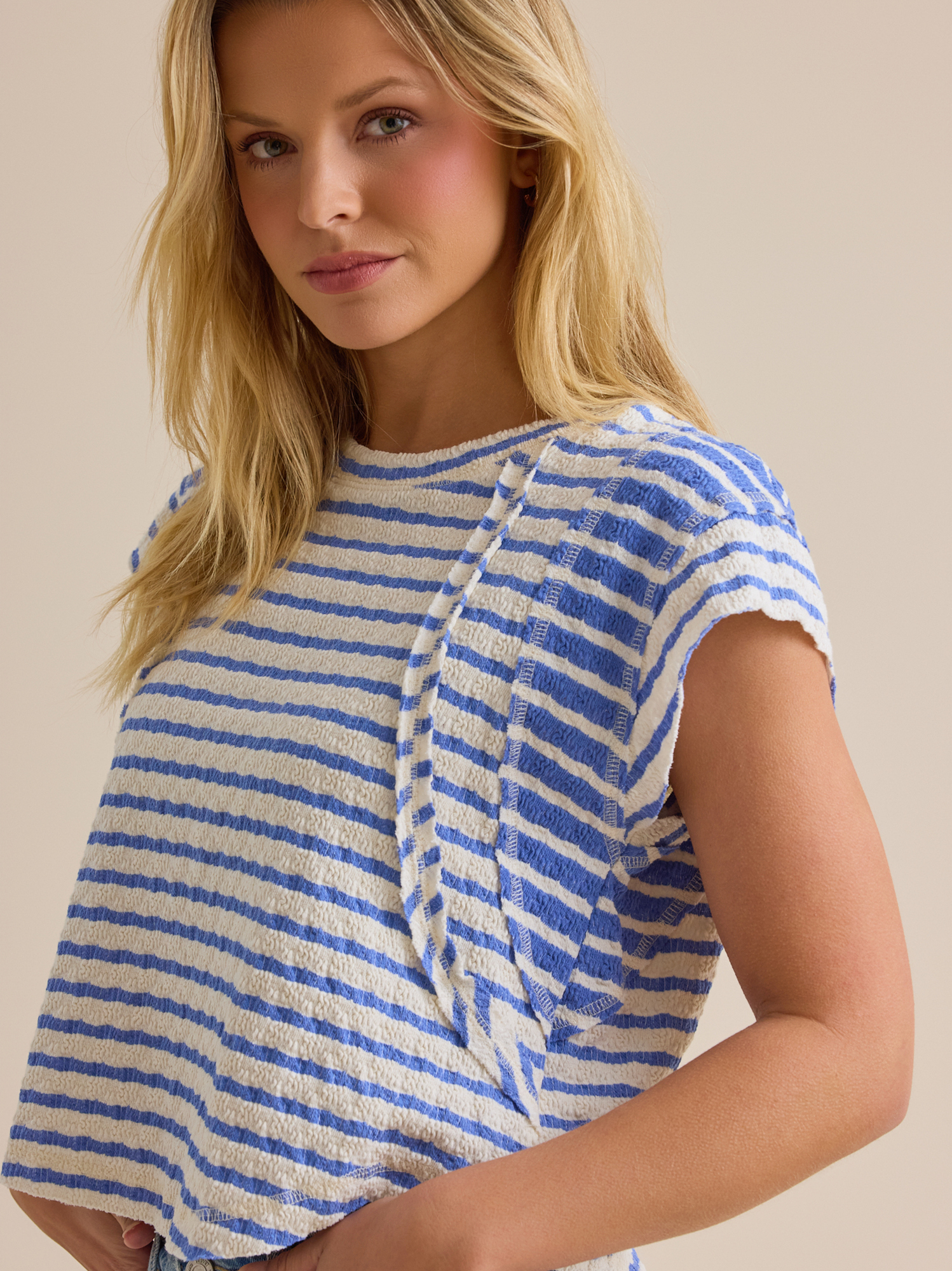 Royel Striped Tee in Ivory & Blue | Altar'd State