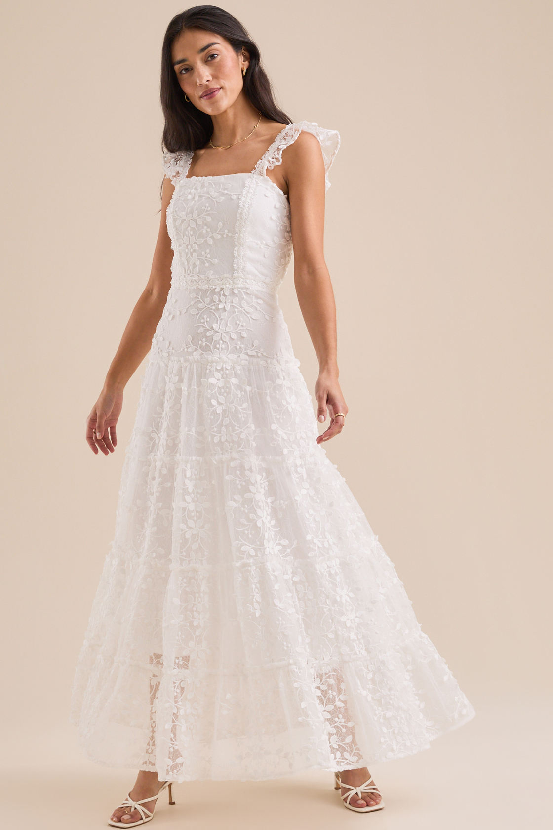 Kallie Lace Tiered Maxi Dress in White | Altar'd State
